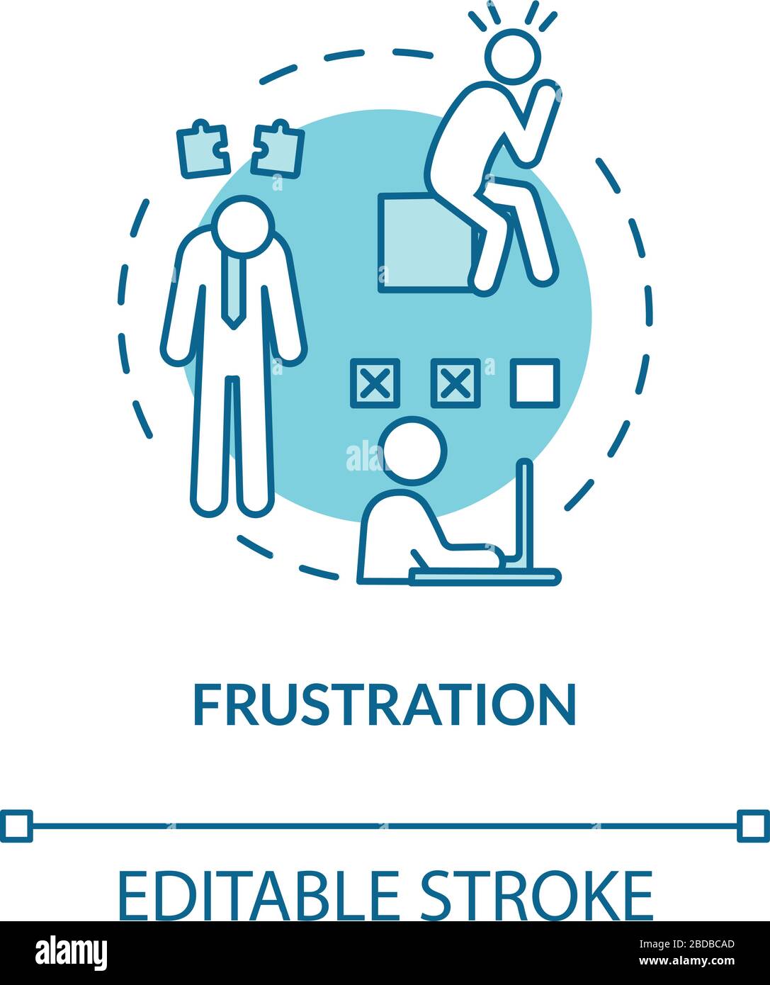Frustration turquoise concept icon. Panic from stress at work. Unhappy ...