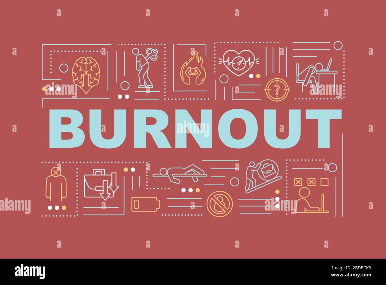 Burnout word concepts banner. Emotional exhaustion. Mental breakdown. Infographics with linear ...