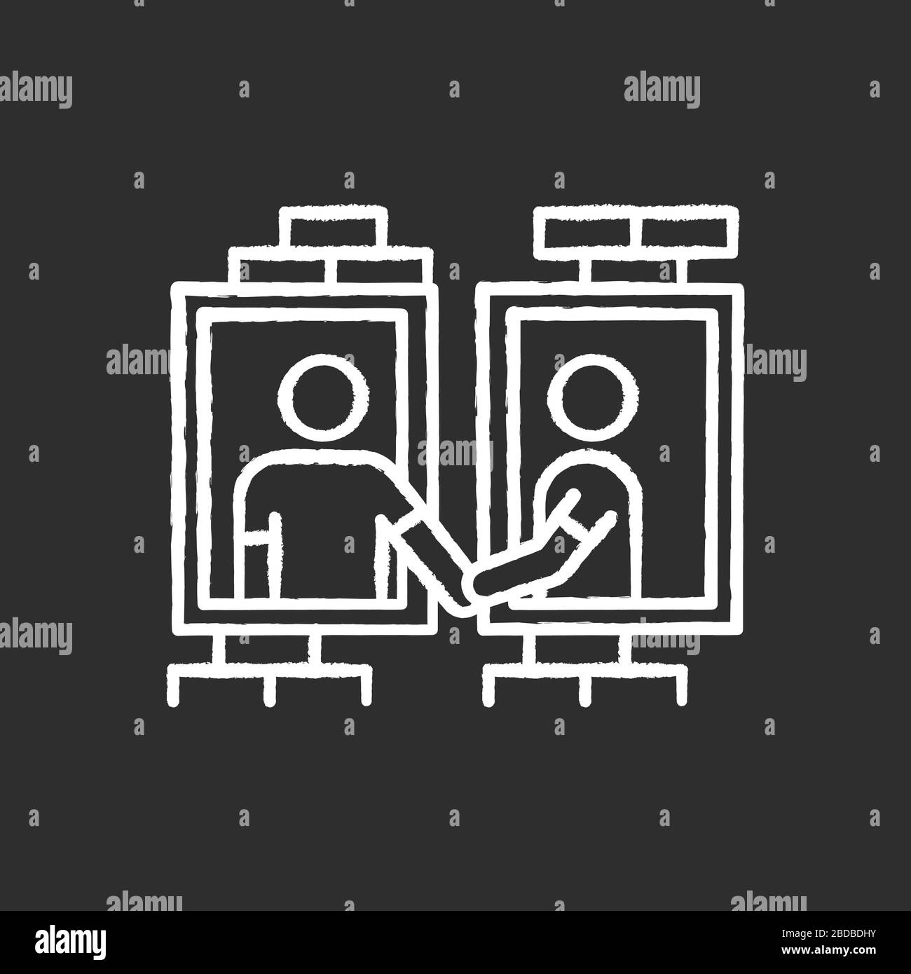 Neighbors in window frames chalk white icon on black background ...