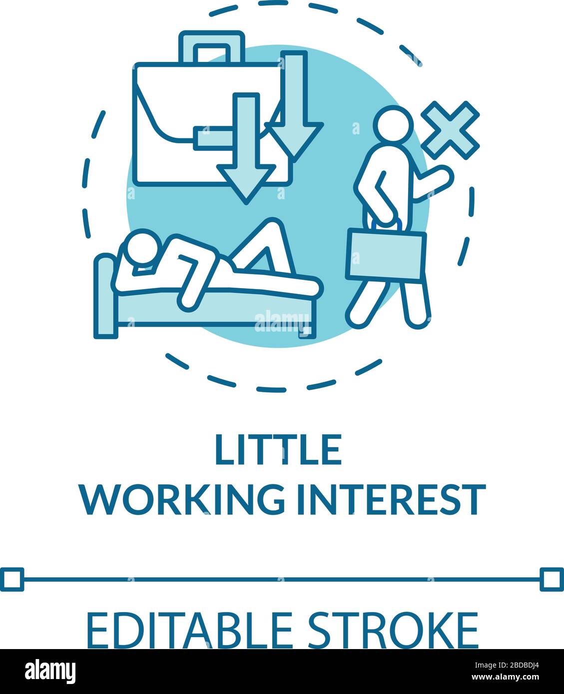 Little working interest turquoise concept icon. Depressed employee ...