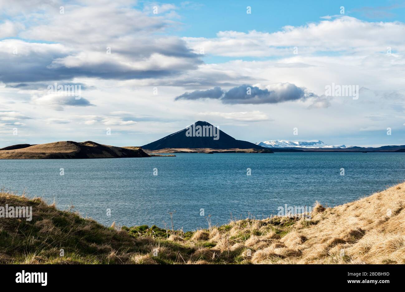 Mývatn in north-east Iceland. The name means 'Lake of Midges', which ...