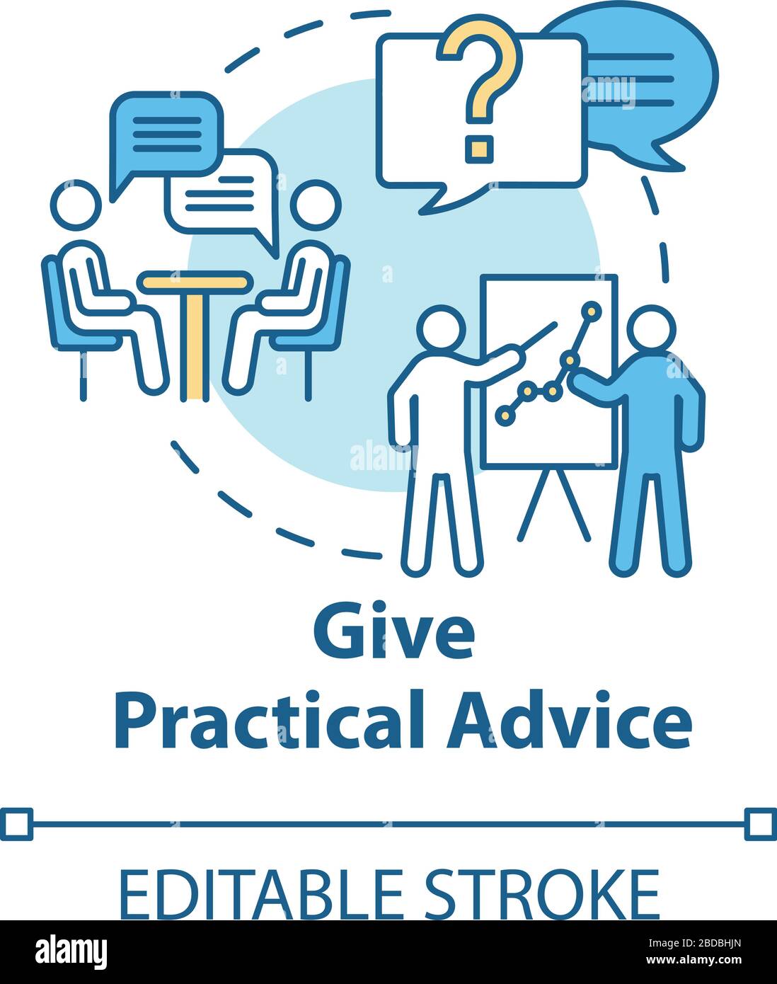 Give practical advice concept icon. Best friend guide and support ...