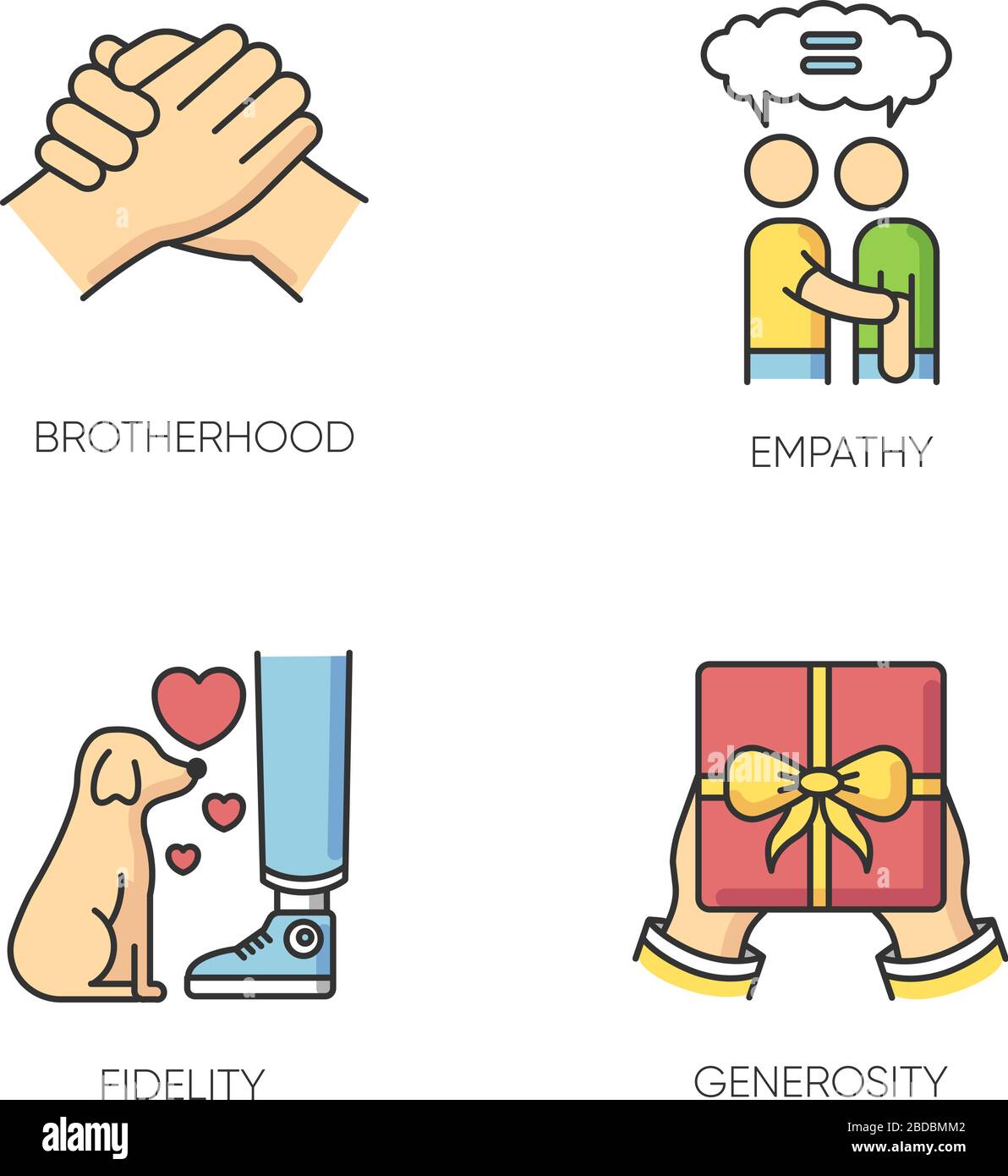 Friendly bonds RGB color icons set. Strong emotional attachment ...
