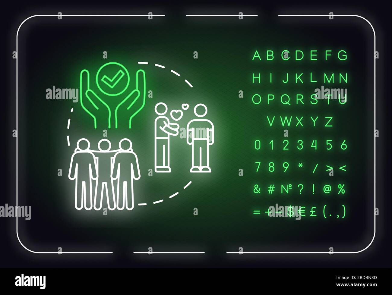 Accept friend as is neon light concept icon. Understand and respect ...