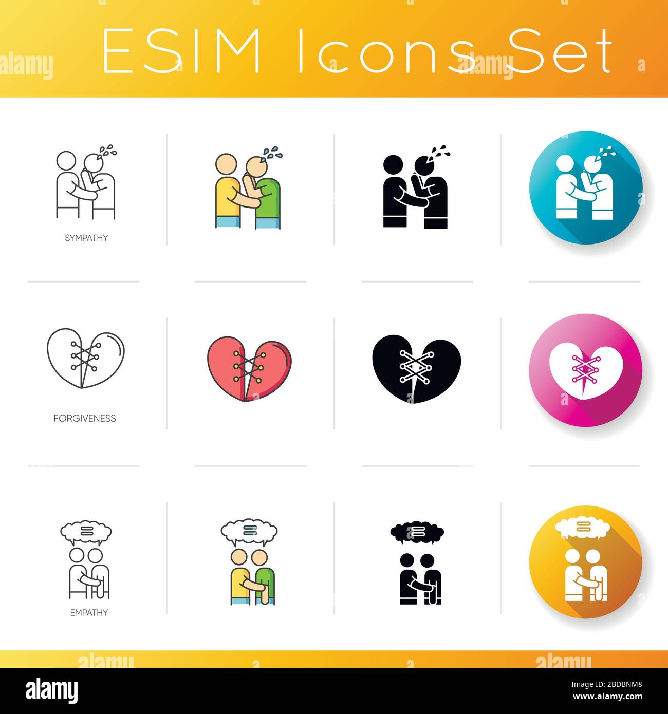 Friendly bonds icons set. Linear, black and RGB color styles. Strong ...