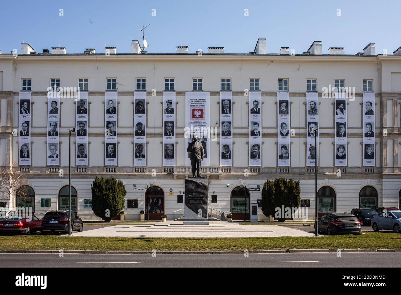 April 7, 2020 Pilsudski Square, Warsaw, Poland. Portraits of Smolensk ...