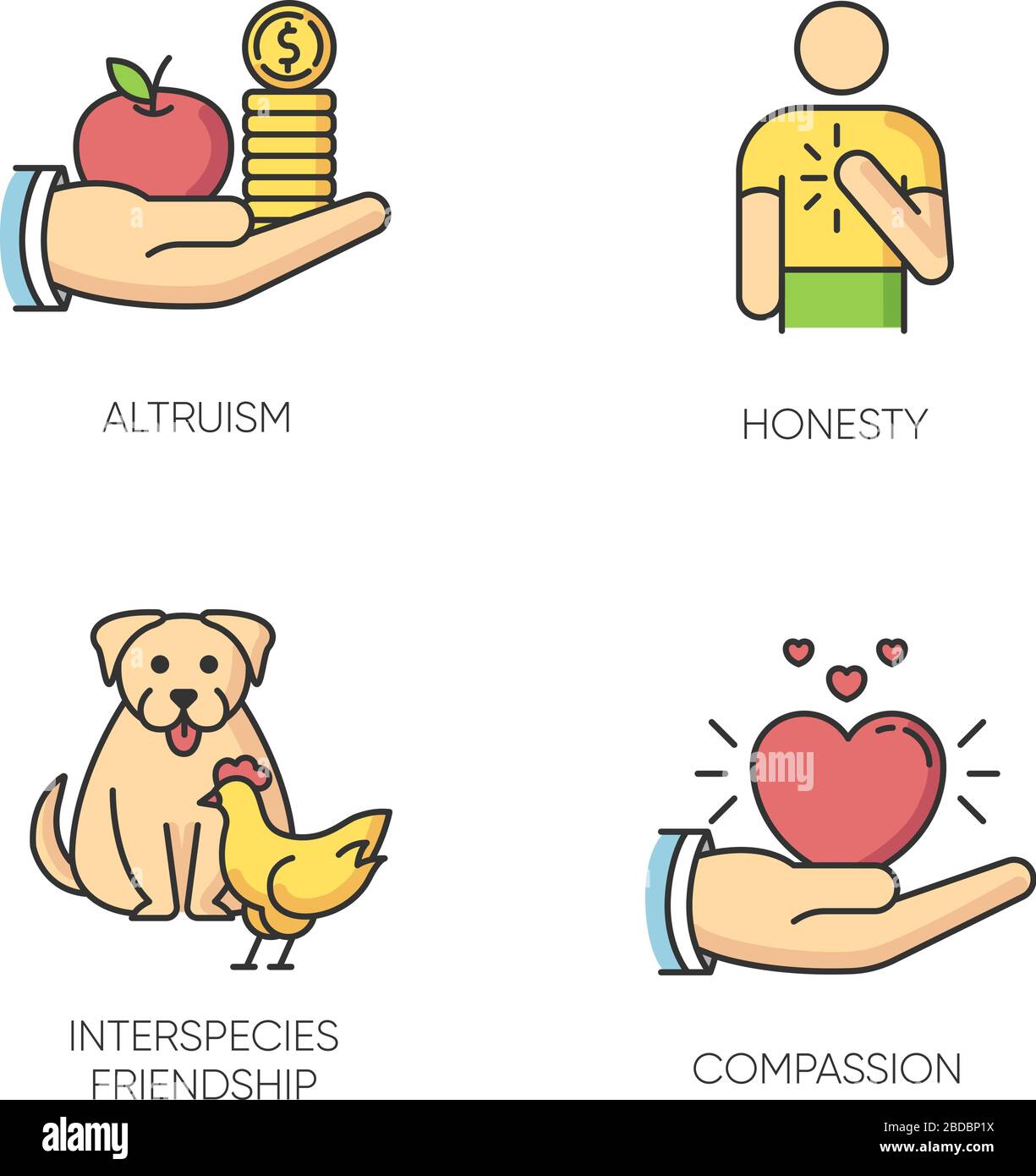 Friendly support RGB color icons set. Interpersonal relationship, unity ...