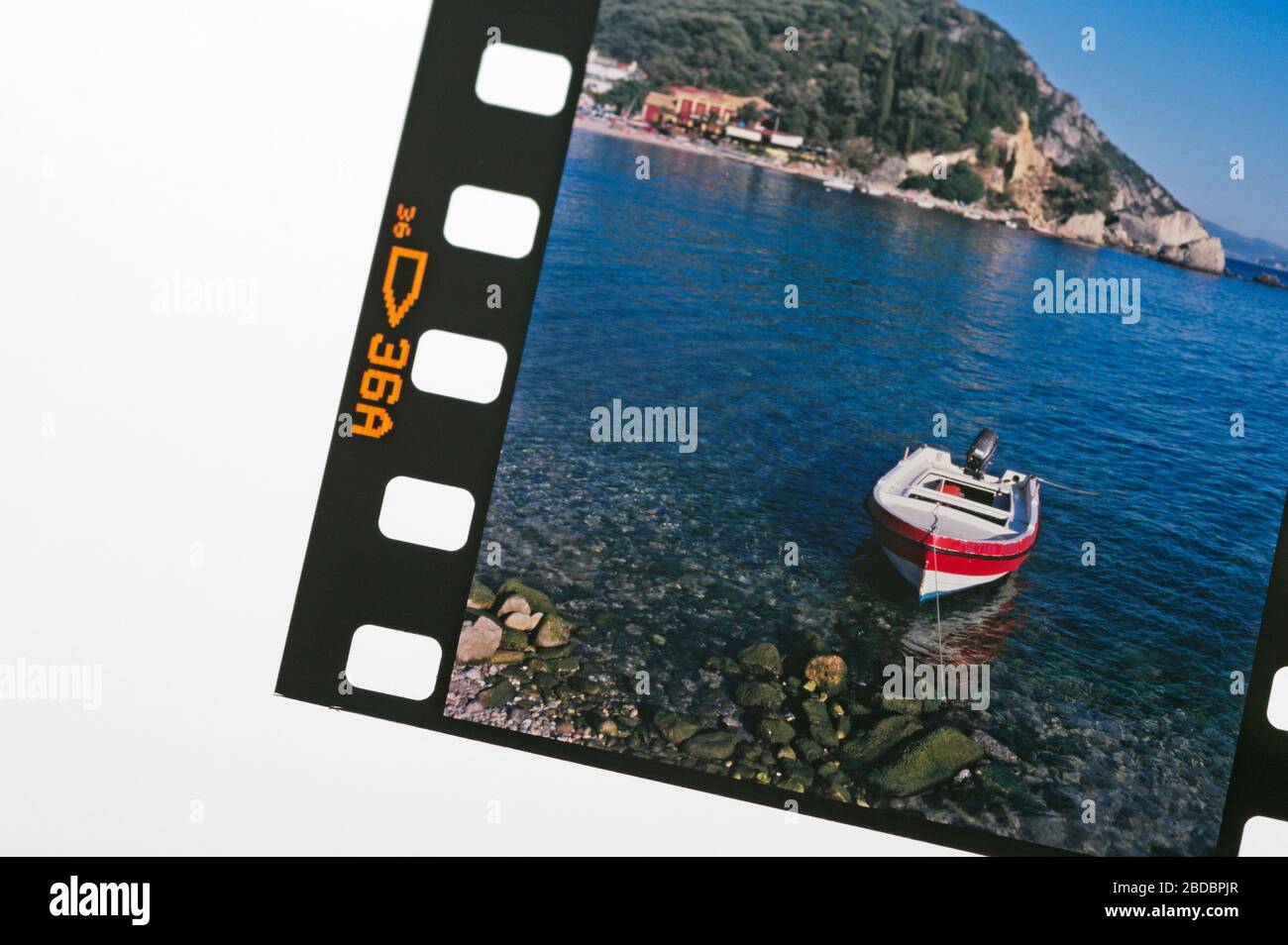 unmounted slide of a Greek location (Parga) on lightbox Stock Photo - Alamy