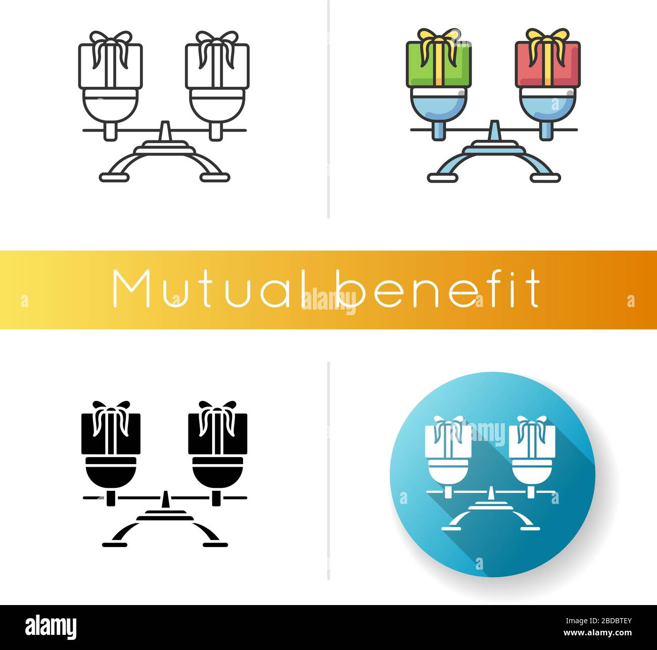 Mutual benefit icon. Linear black and RGB color styles. Equality in ...
