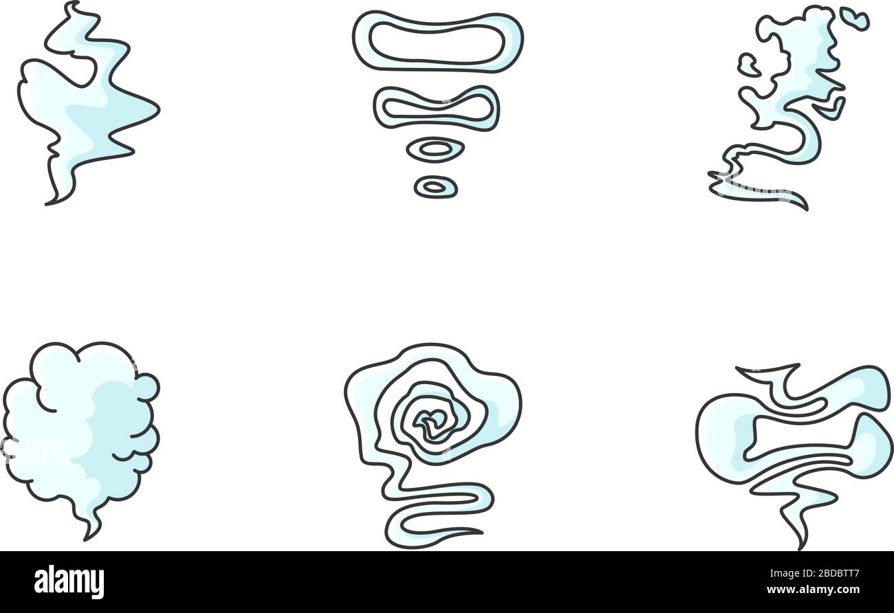 Odor RGB blue color icons set. Smell from hookah. Aroma from cannabis ...