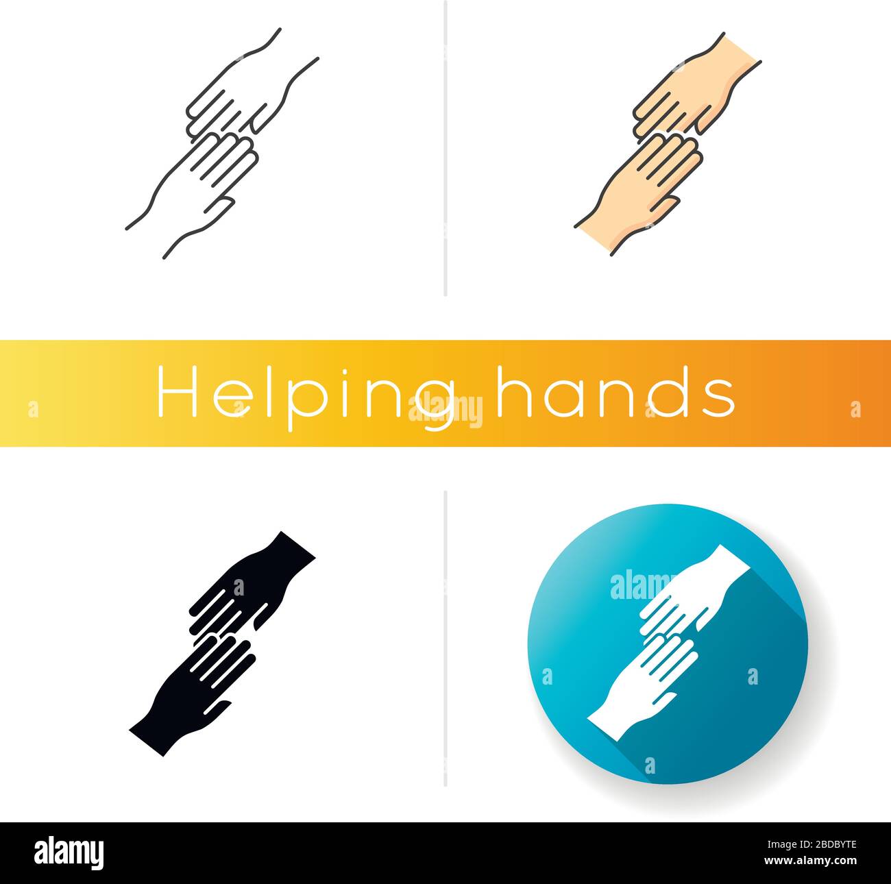 Helping hand icon. Linear black and RGB color styles. Friendly support ...