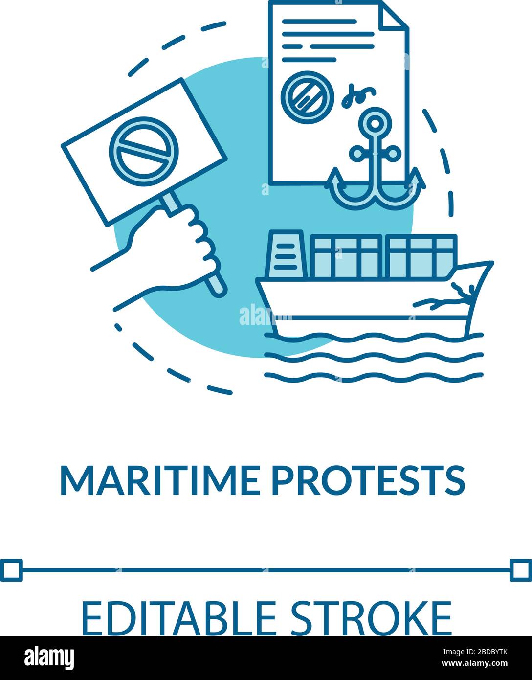 Maritime protest turquoise concept icon. Boat problem in port. Cargo ...