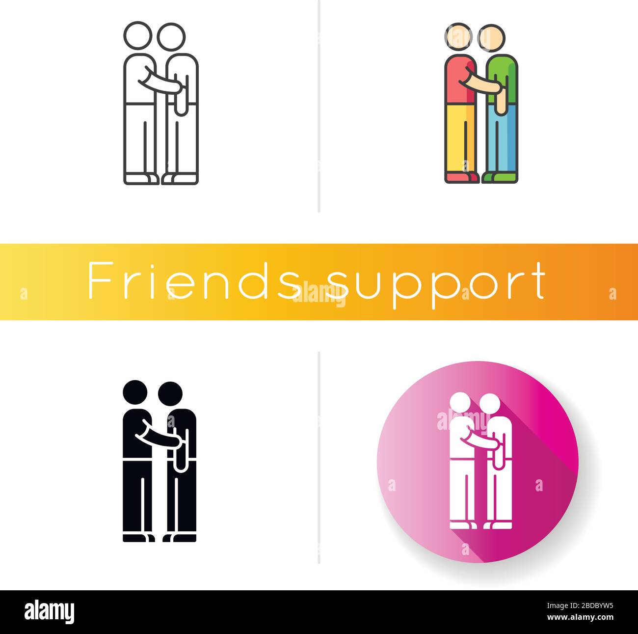 Friends support icon. Linear black and RGB color styles. Friendly help ...