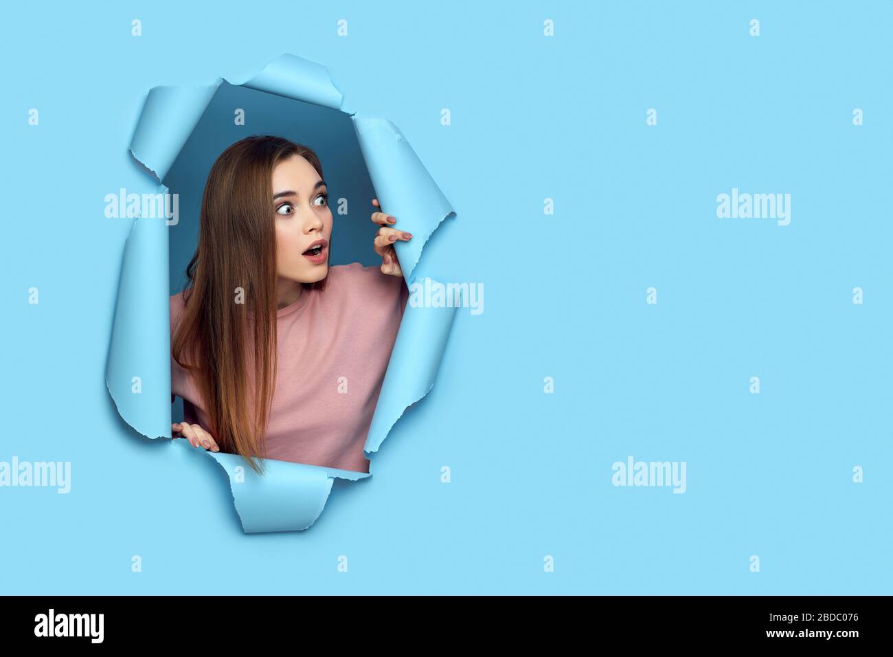 beautiful surprised caucasian woman looking with scared face expression ...