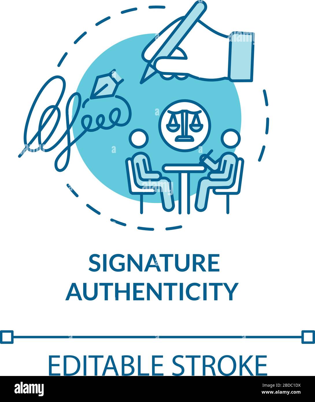 Signature authenticity turquoise concept icon. Identity verification ...