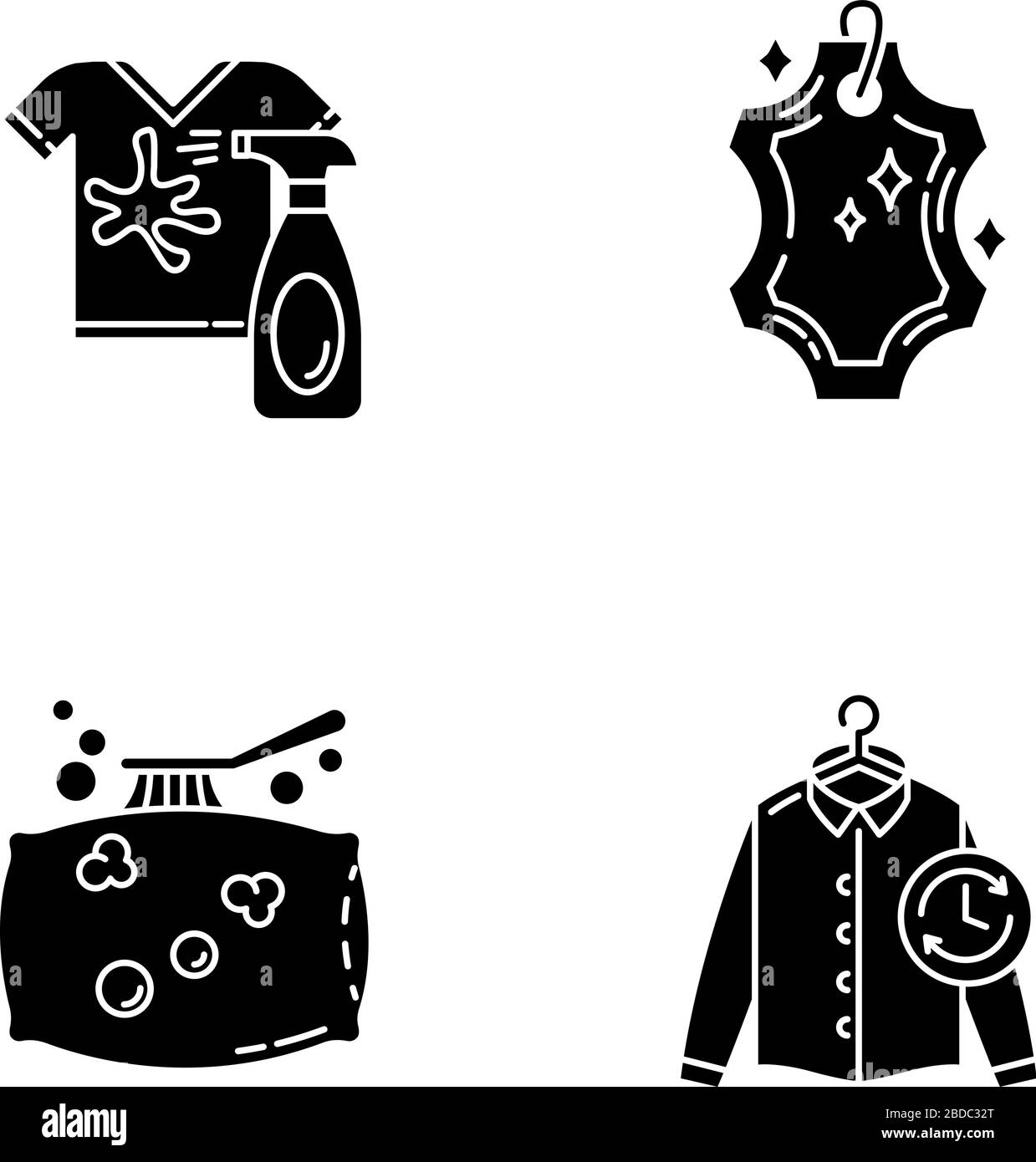 Laundry, washing types black glyph icons set on white space. Leather ...