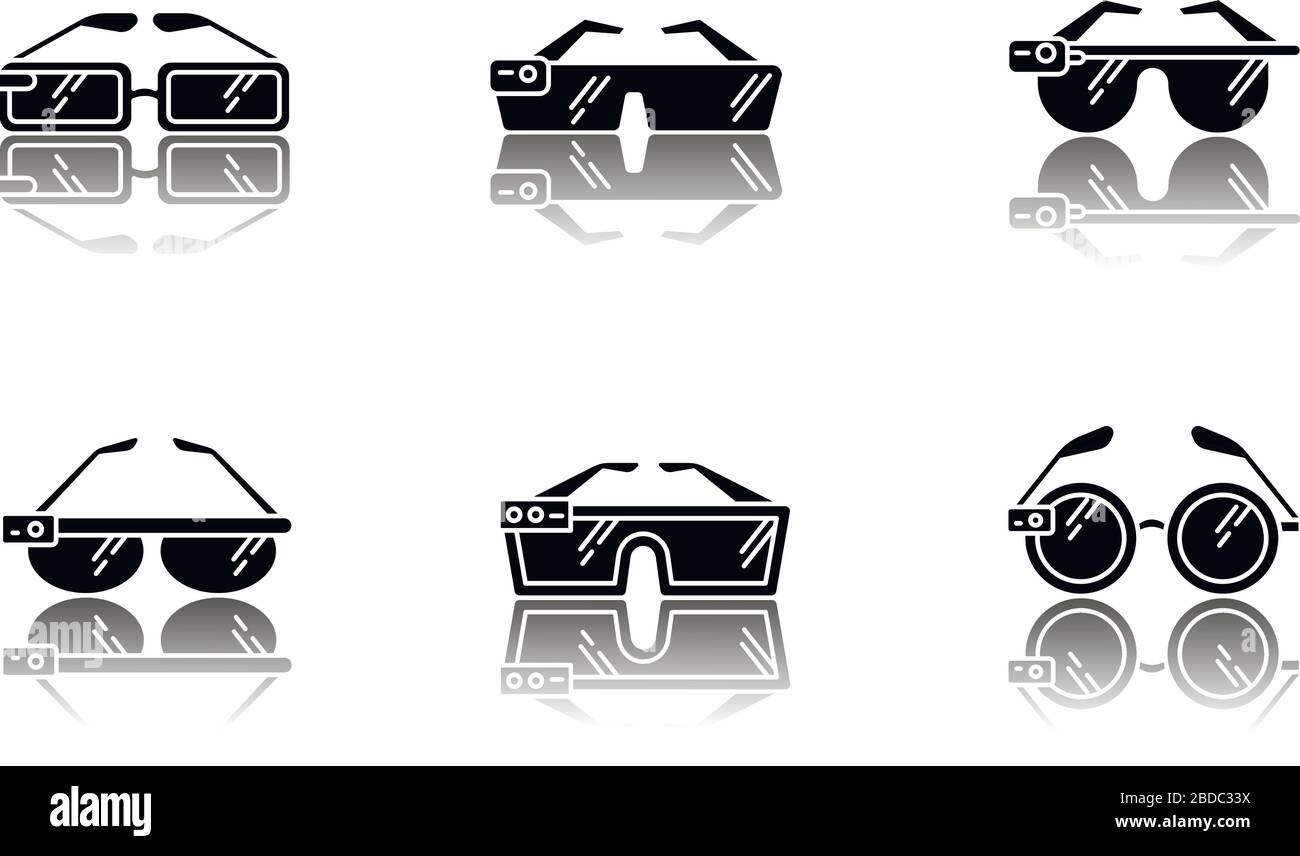 Smart glasses drop shadow black glyph icons set. Smartglasses. Wearable ...