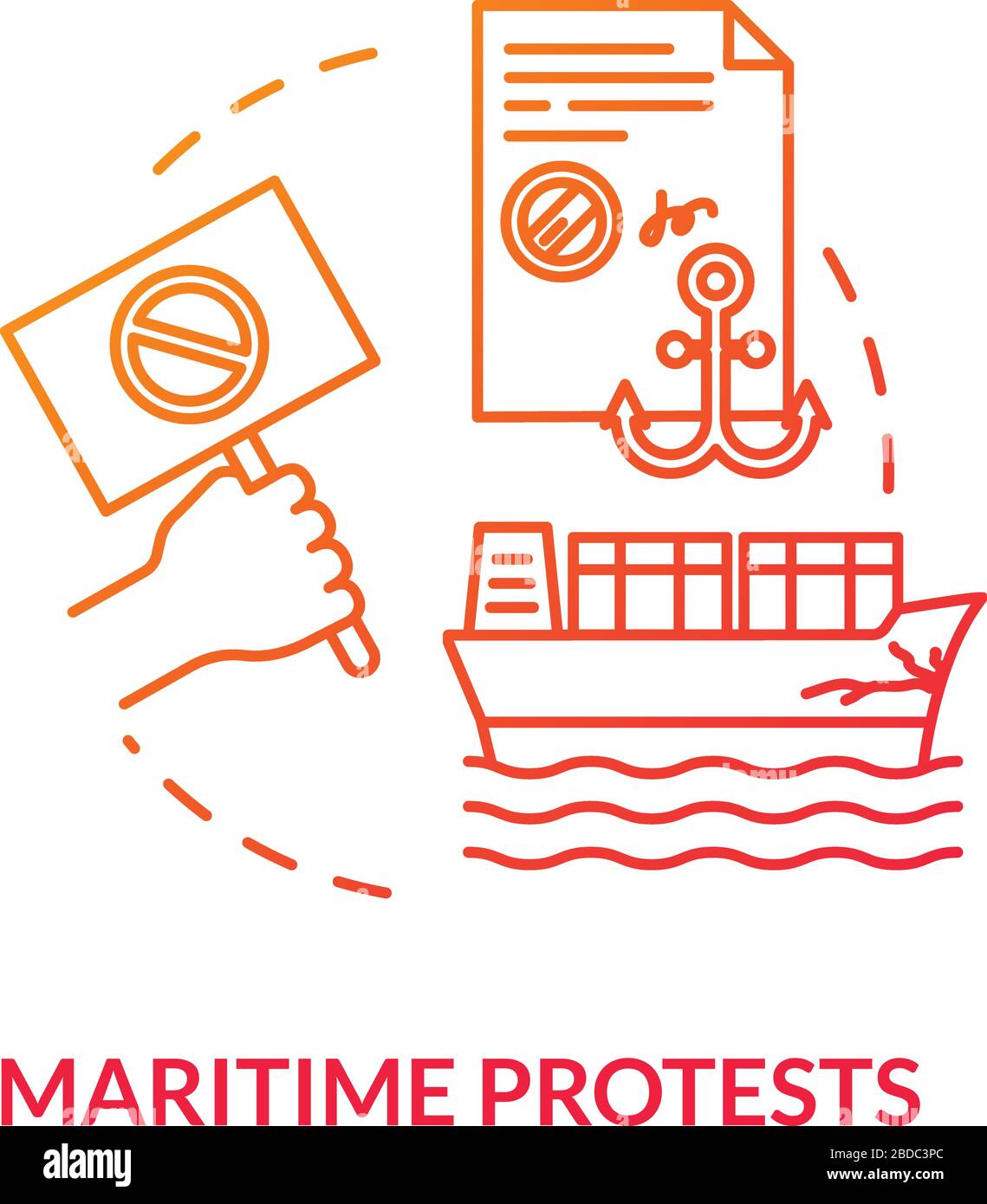 Maritime protest red concept icon. Issue on vessel. Sea law. Cargo ...