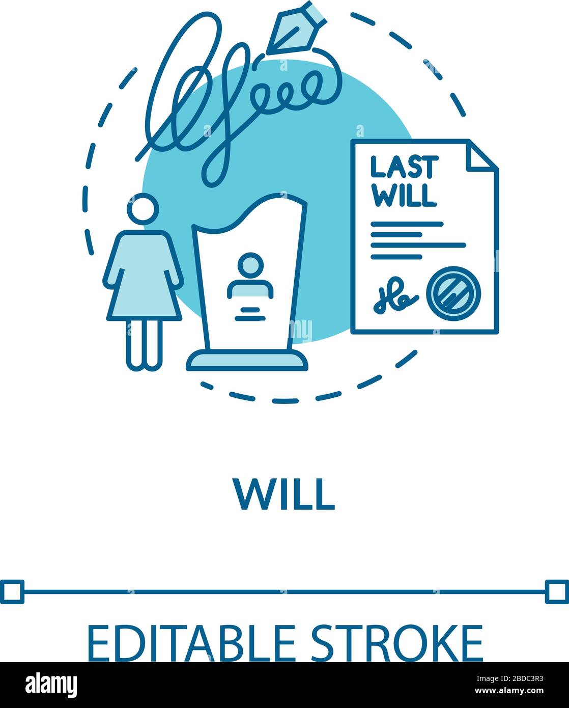 Will turquoise concept icon. Wealth inheritance. Testament of deceased ...