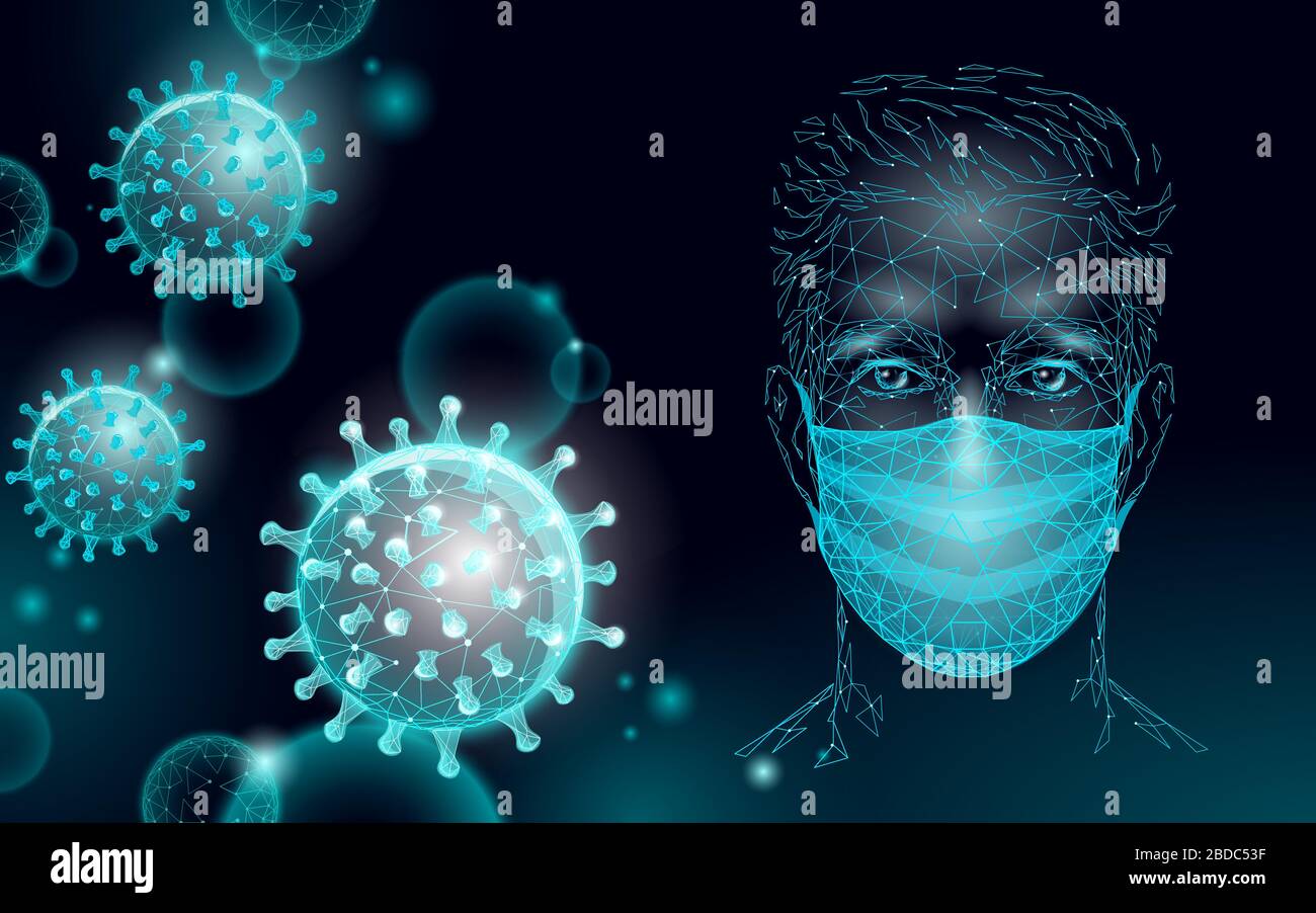 Male face mask. Infection pneumonia prevention healthcare. 3D low poly ...