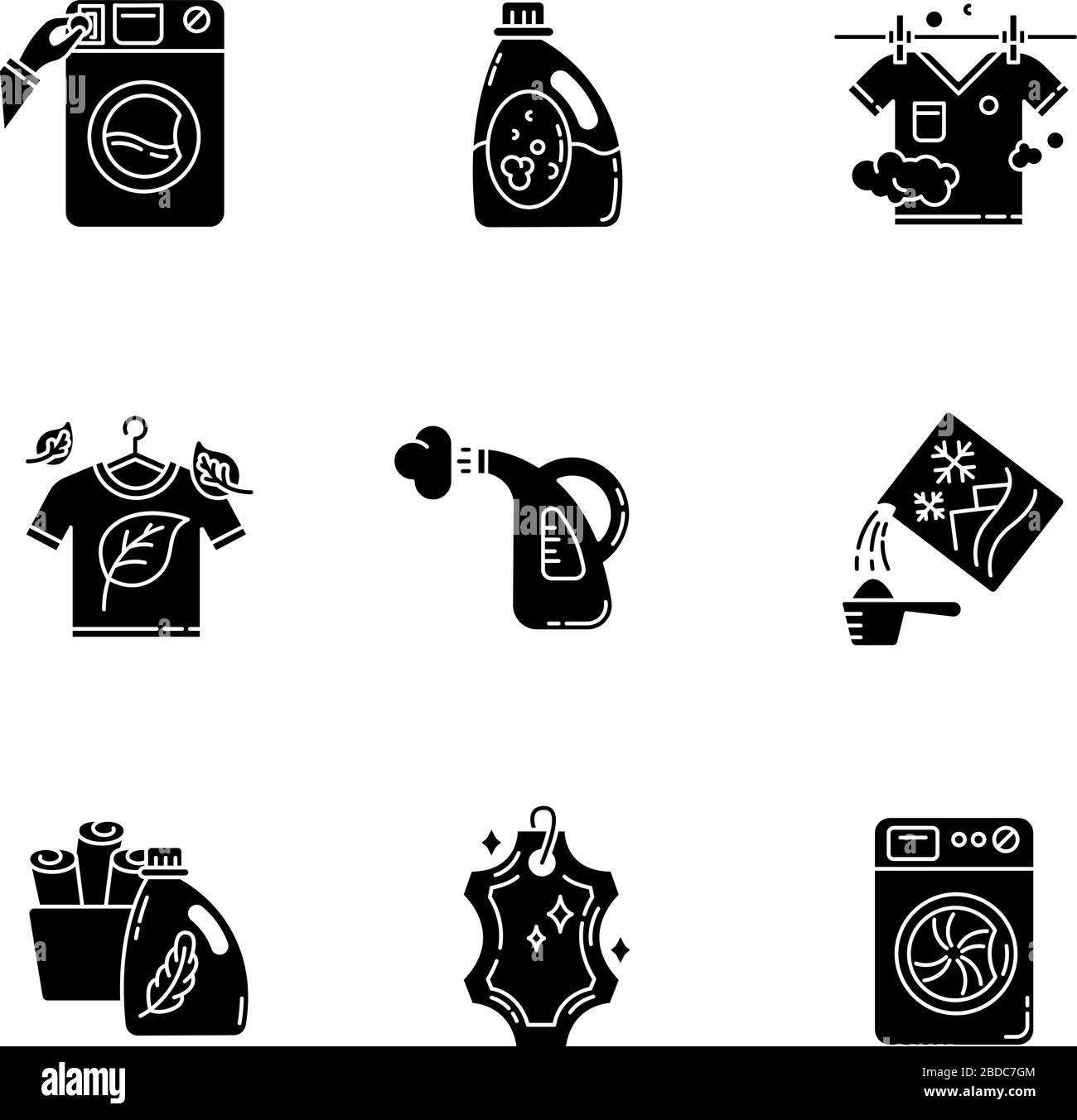 Laundry types black glyph icons set on white space. Coin wash service ...