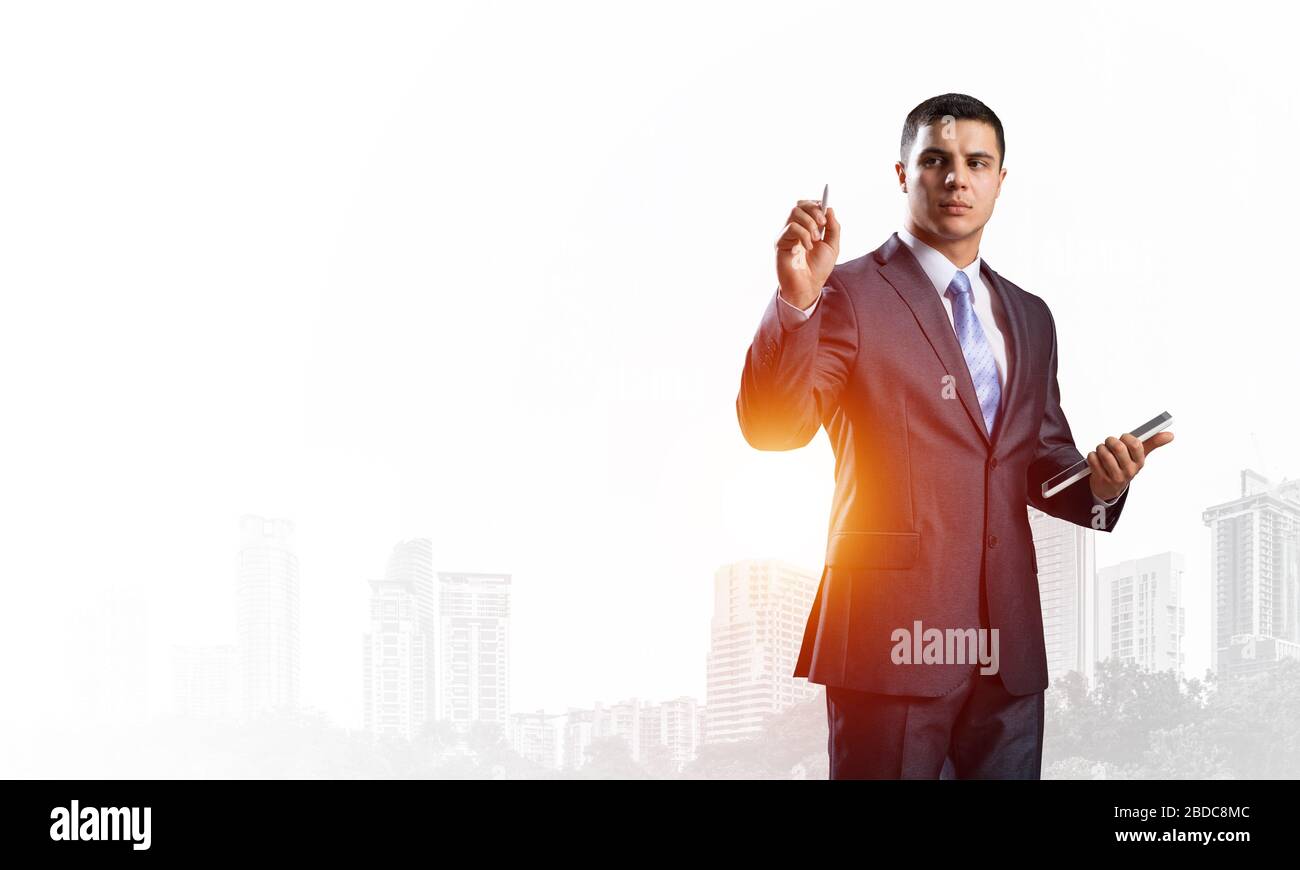 Front view of man in business suit and tie Stock Photo - Alamy