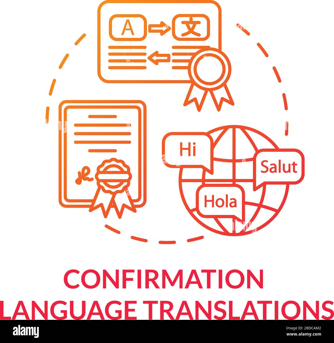 Confirmation language translations red concept icon. Global help ...