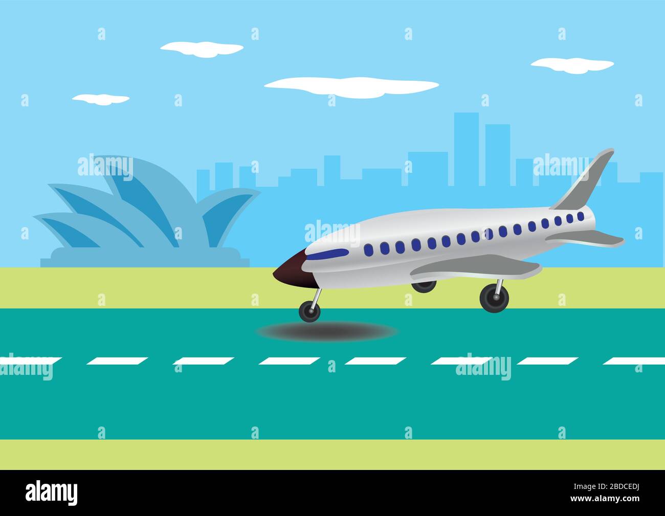 Plane Landing On Runway Clipart