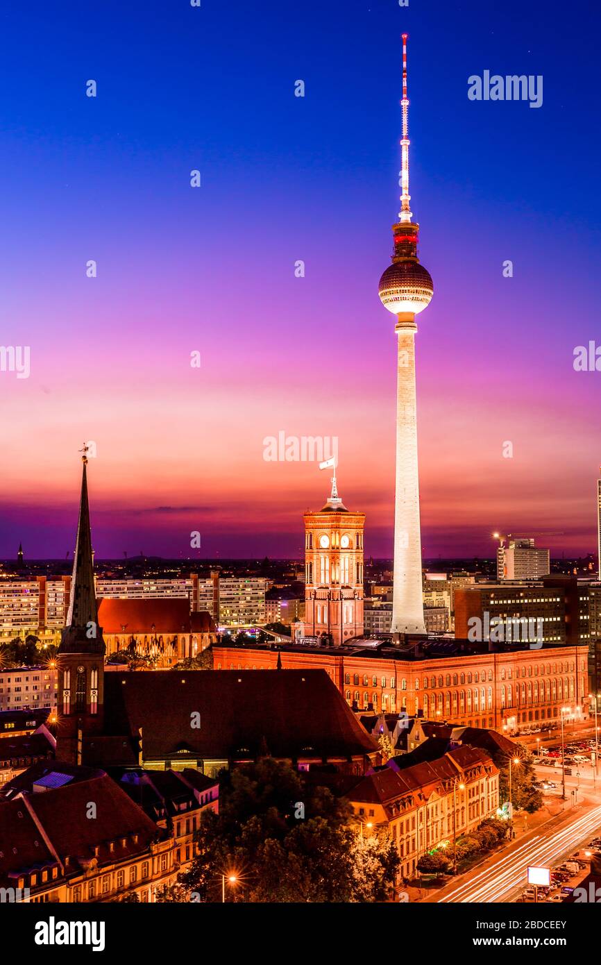 aerial view of Berlin skyline with famous TV tower and Spree river in ...