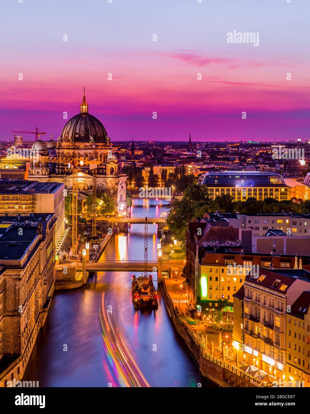 Aerial view of Berlin skyline and Spree river at sunset , Germany Stock ...