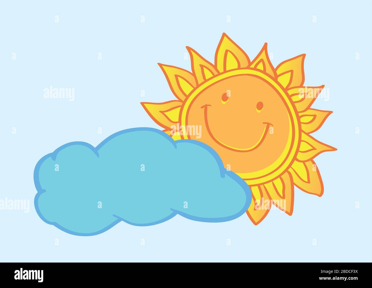 Vector illustration of a happy sun coming out from behind the cloud ...