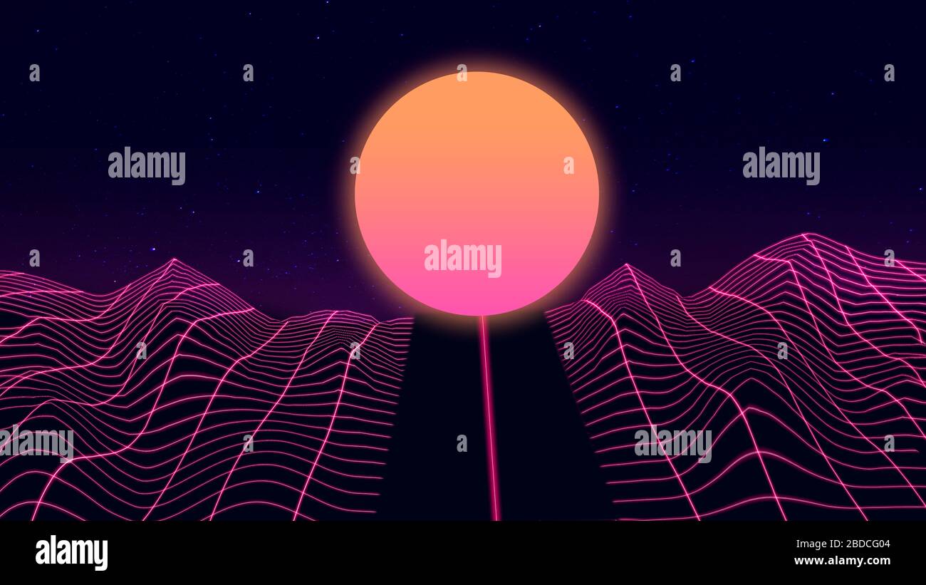 Beautiful mountain evening, synth wave and retro wave, vaporwave ...