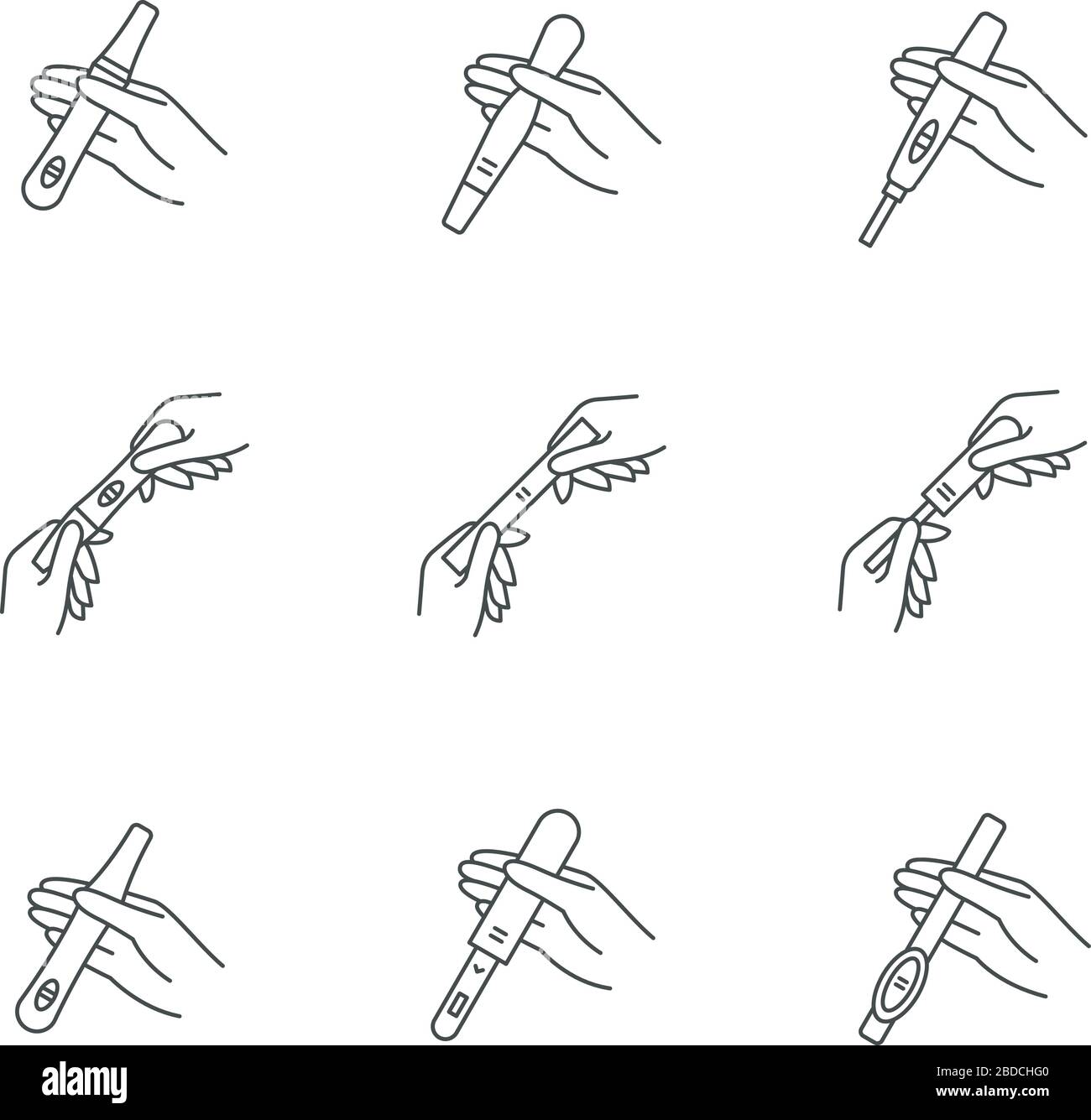 Early pregnancy sign pixel perfect linear icons set. Positive test for ...