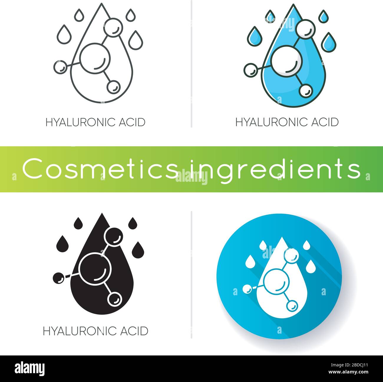 Hyaluronic acid icon. Hydrating chemical formula. Collagen to prevent ...