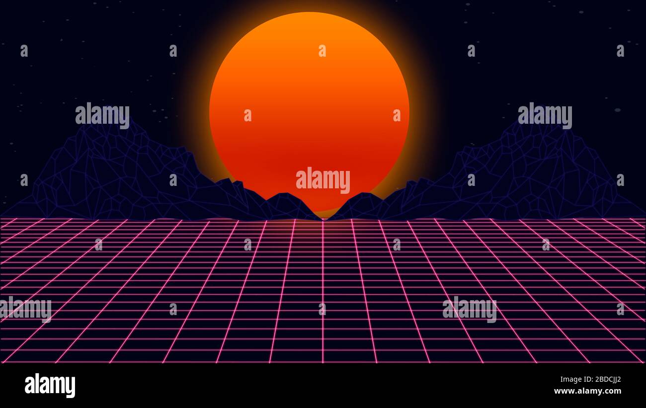 Beautiful mountain evening, synth wave and retro wave, vaporwave ...