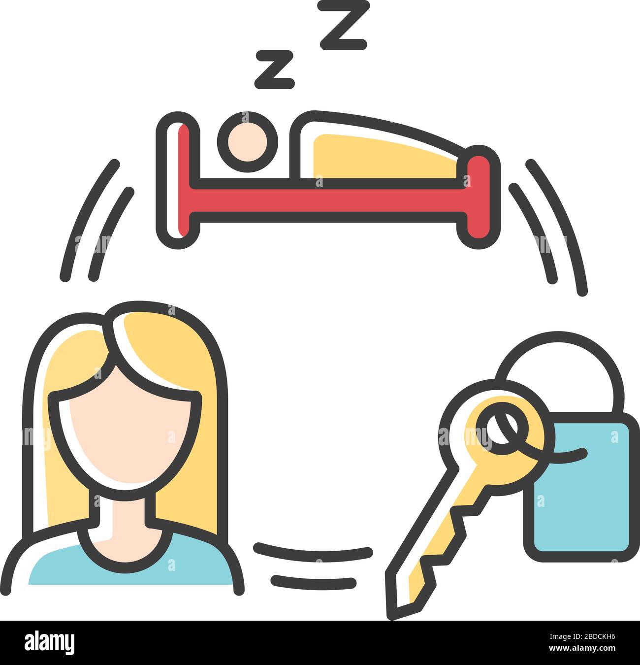 Renting hotel room RGB color icon. Booking sleeping accommodation ...
