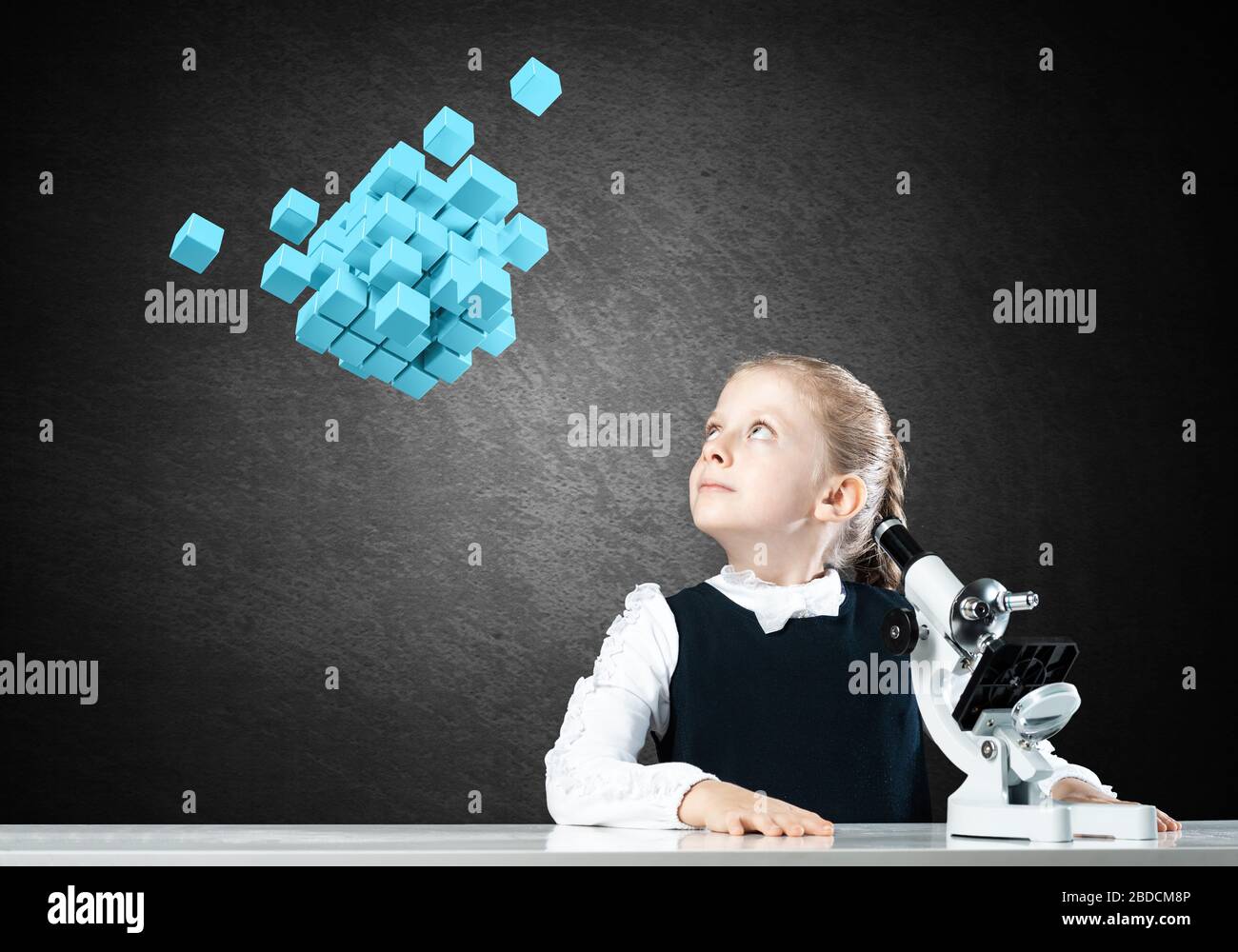 Little girl scientist with microscope Stock Photo - Alamy