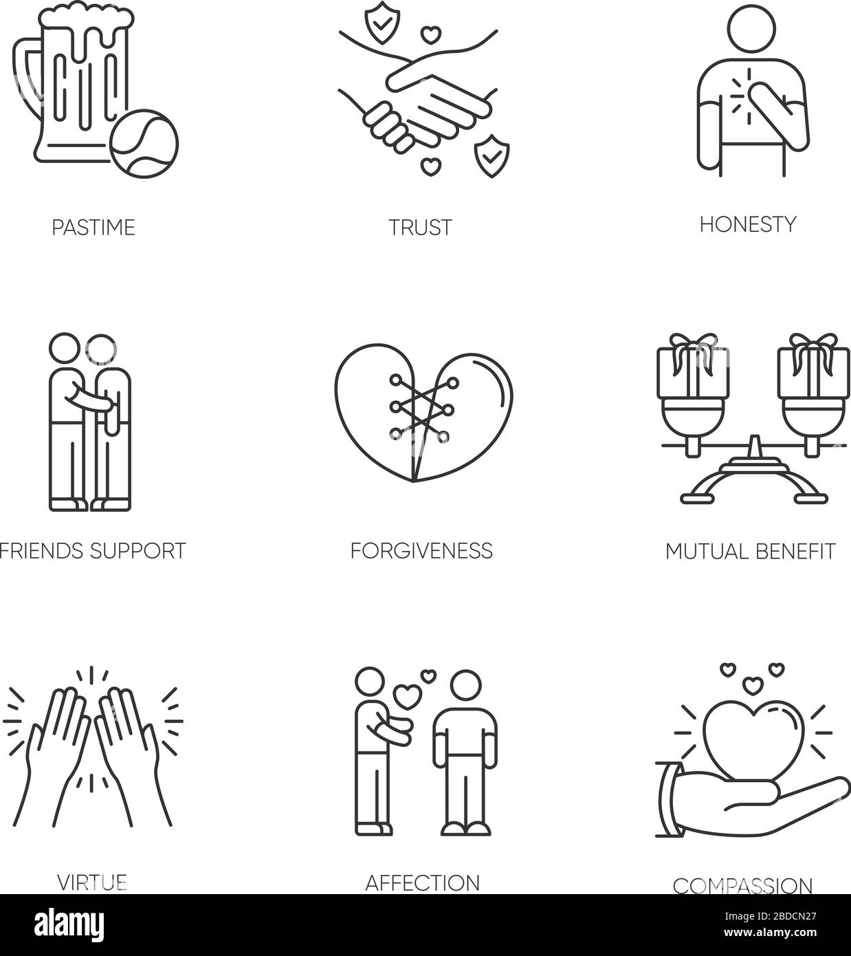 Friends relationship pixel perfect linear icons set. Social connection ...