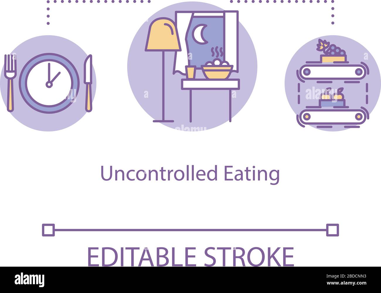 Uncontrolled eating concept icon. Mindless eating, overeating idea thin ...
