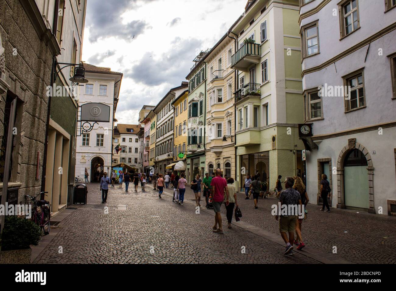 Bolzano, Italy - August 13, 2019: People Walking Along Via della Mostra ...