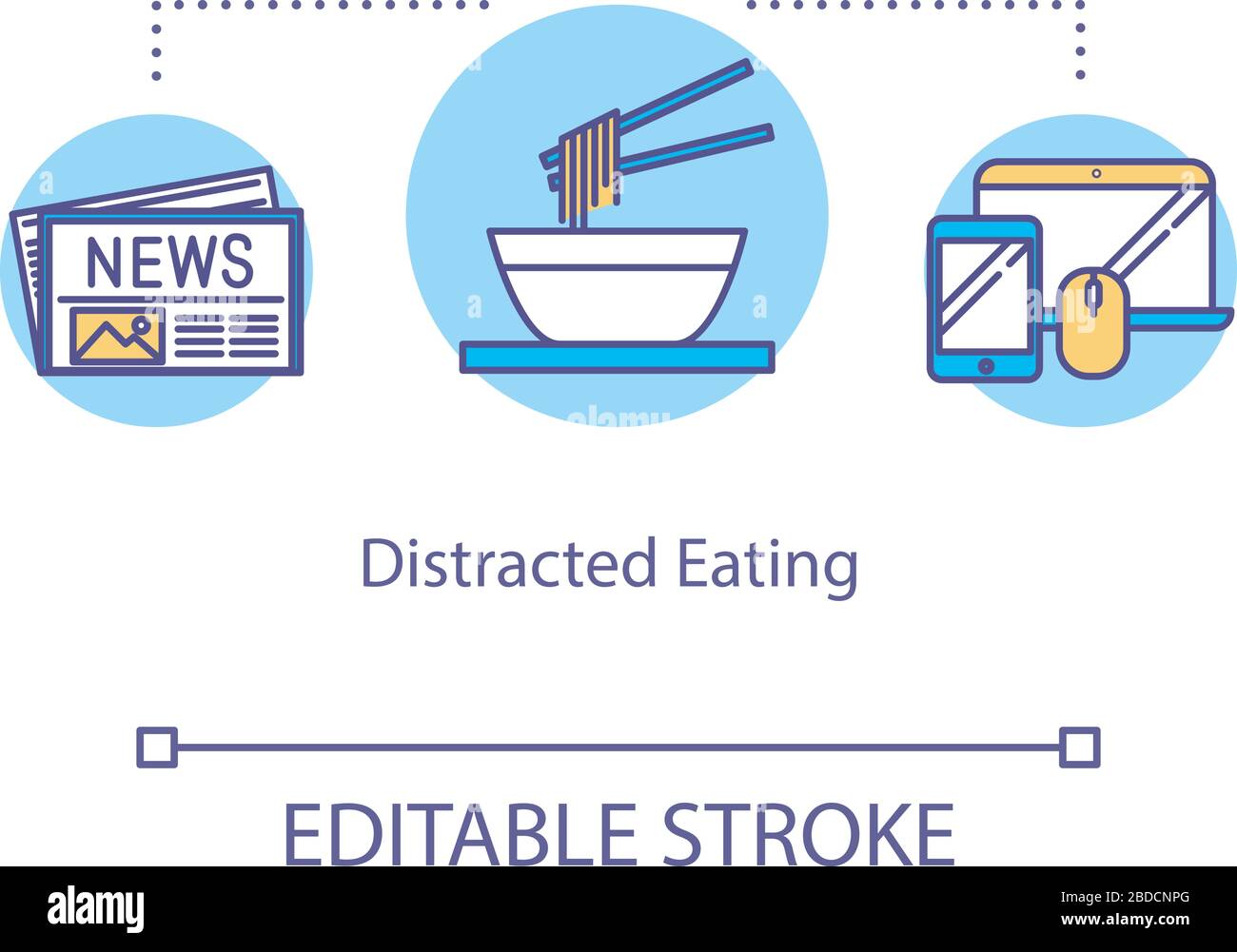 Distracted eating concept icon. Conscious nutrition idea thin line ...