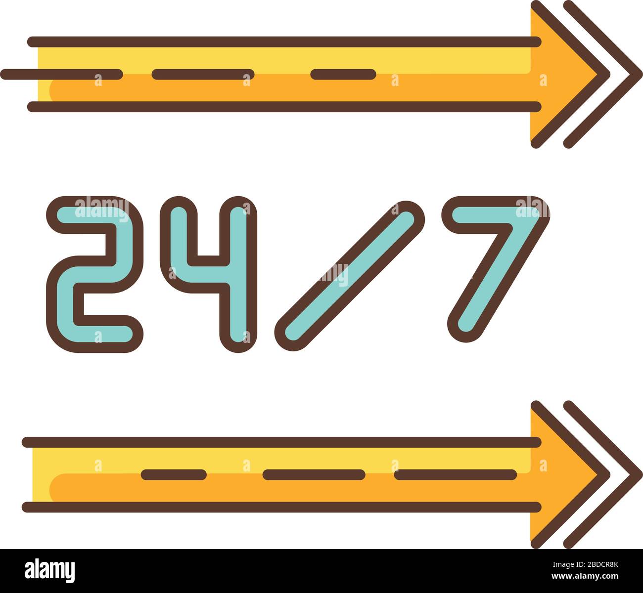 24 7 hour service RGB color icon. Straight lines on sign. All day open ...