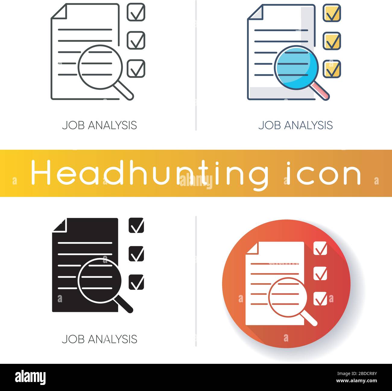 Job analysis icon. Linear black and RGB color styles. Work assessment ...