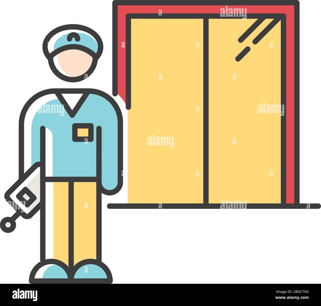 Night dorm watchman RGB color icon. College dormitory janitor. Security ...