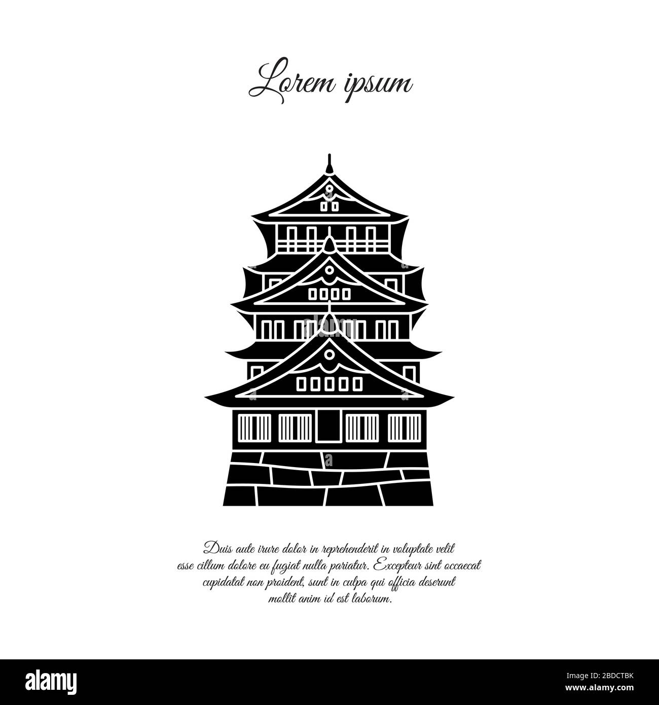 Osaka castle vector. Asian building or castle icon. Japan castle. Black ...