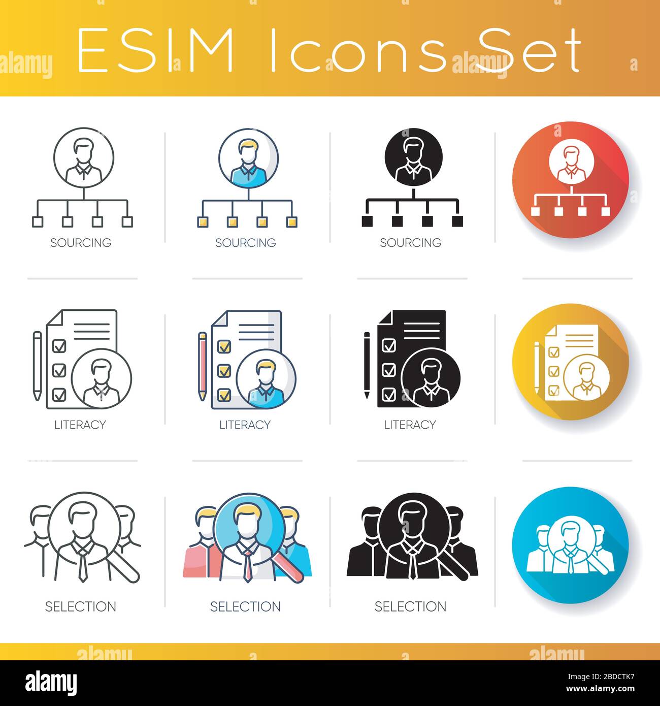 Recruitment icons set. Linear, black and RGB color styles. Sourcing ...
