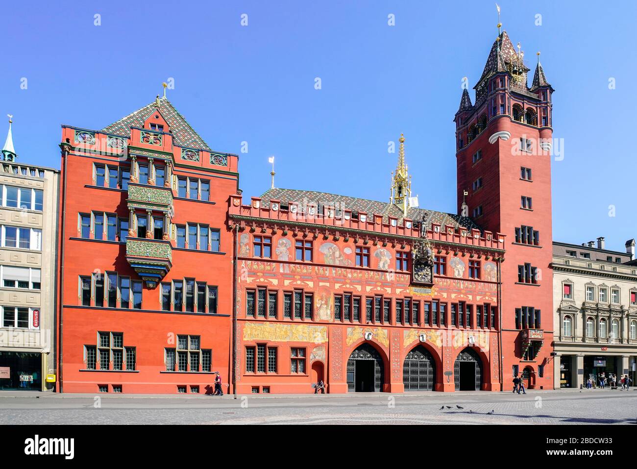Picturesque Town Hall by Market square in Basel, Switzerland Stock ...