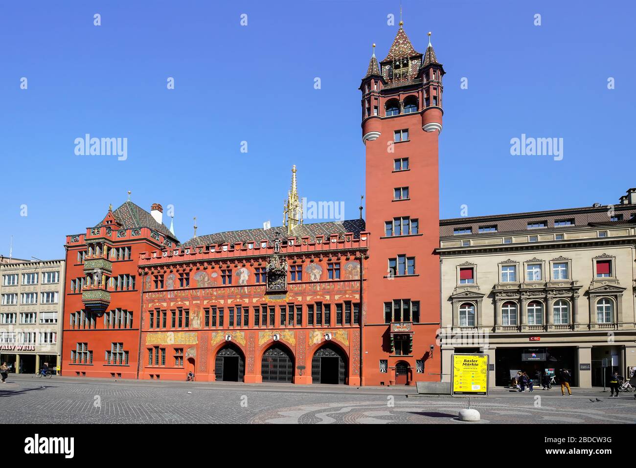 Picturesque Town Hall by Market square in Basel, Switzerland Stock ...