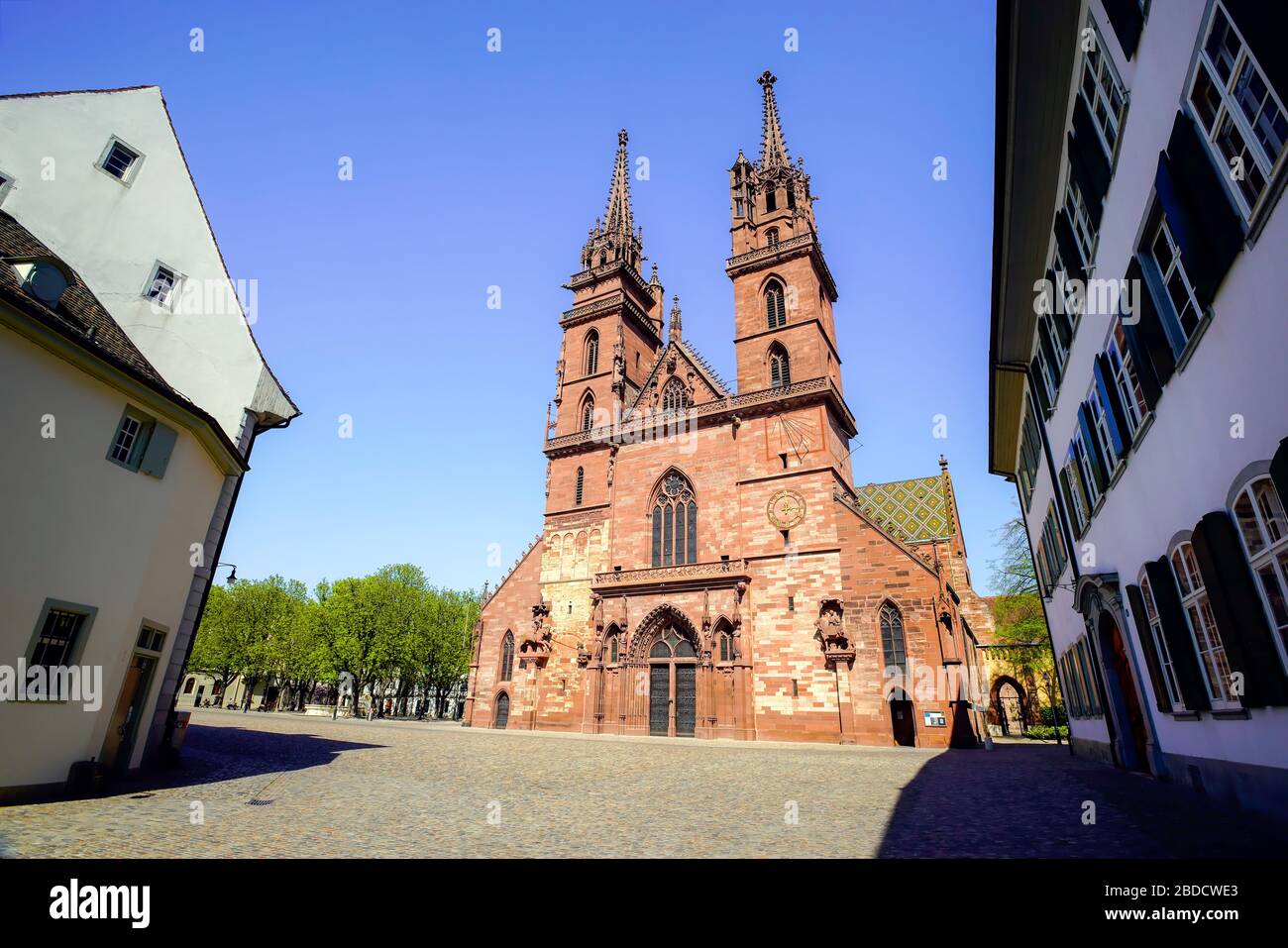 View on Basel Münster (cathedral), the famous landmark and tourist ...