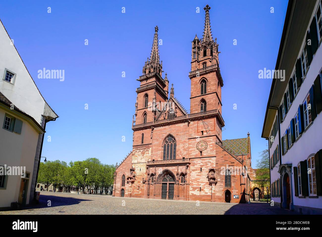 View on Basel Münster (cathedral), the famous landmark and tourist ...
